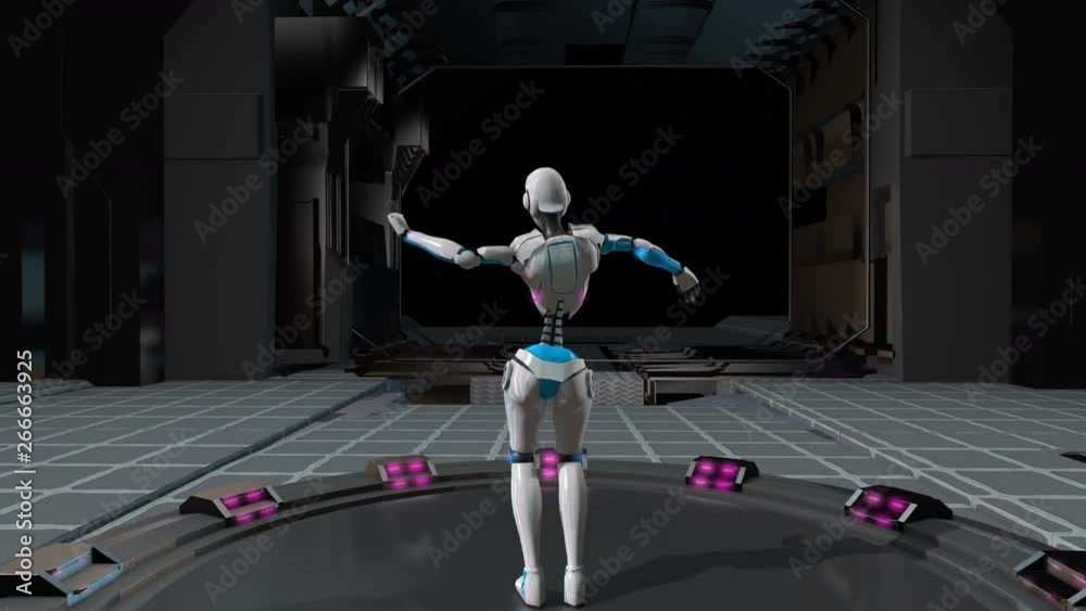 Seamless animation of a female robot with glowing neon lights arab ...