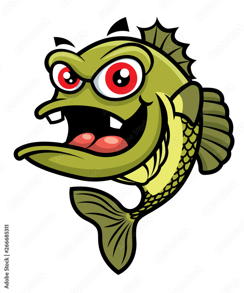 Cartoon Cute big red eyes bass fish character - vector mascot Stock ...