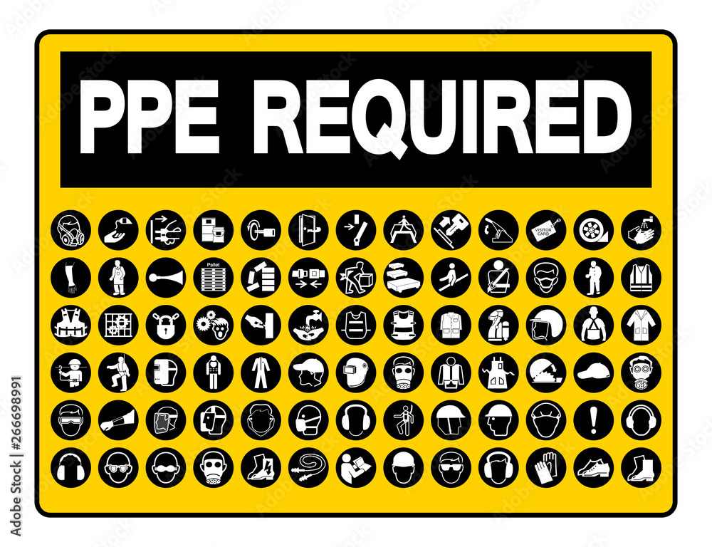 Required Personal Protective Equipment (PPE) Symbol,Safety Icon,Vector ...