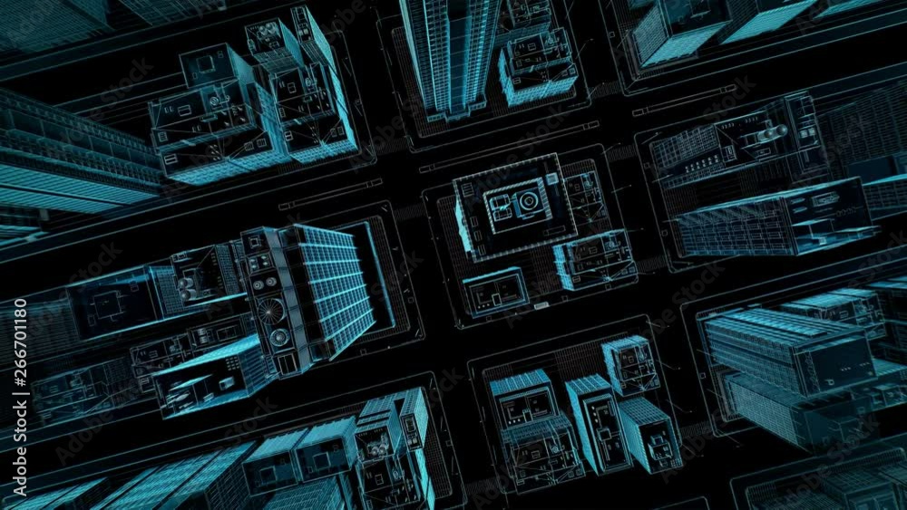 Intelligent Smart building in smart city, Aerial view, IoT smart city x ...