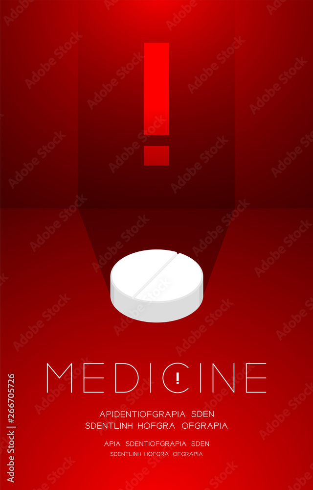 Medicine pill capsule with shadow and Exclamation mark sign, Warning ...