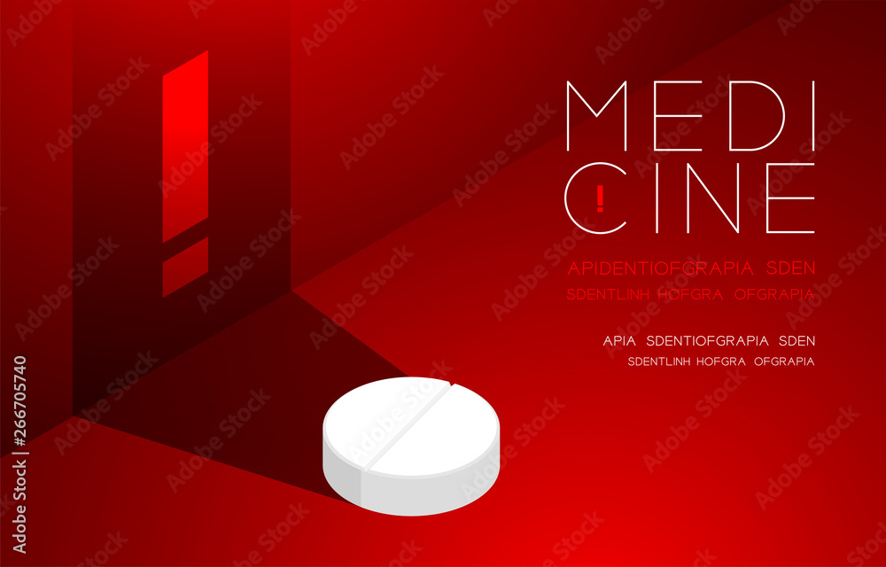 Medicine pill capsule with shadow and Exclamation mark sign, Warning ...