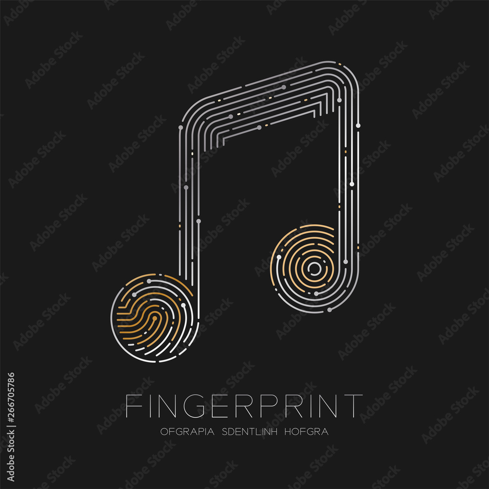 Music note sign pattern Fingerprint scan logo icon dash line, Musician ...