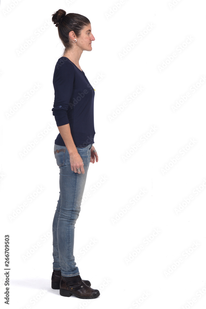 full portrait of a woman of profile on white Stock Photo | Adobe Stock