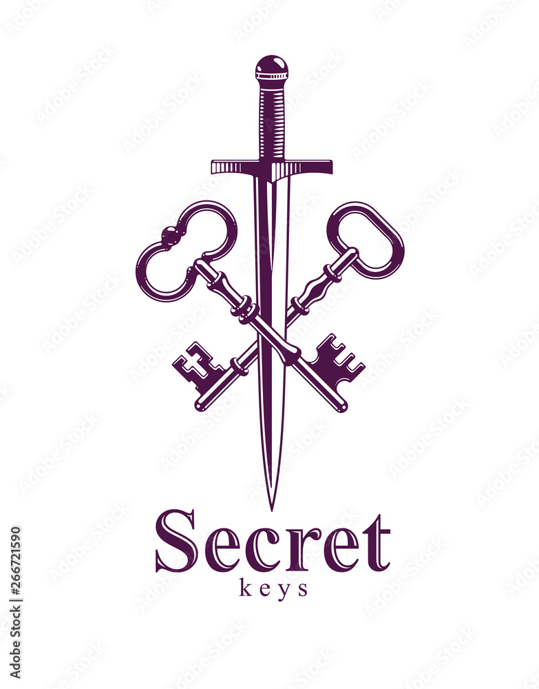 Vetor de Crossed keys and dagger vector symbol emblem, turnkeys and ...
