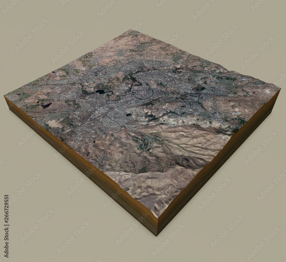 Satellite map of Yerevan. It is the capital and largest city of Armenia ...