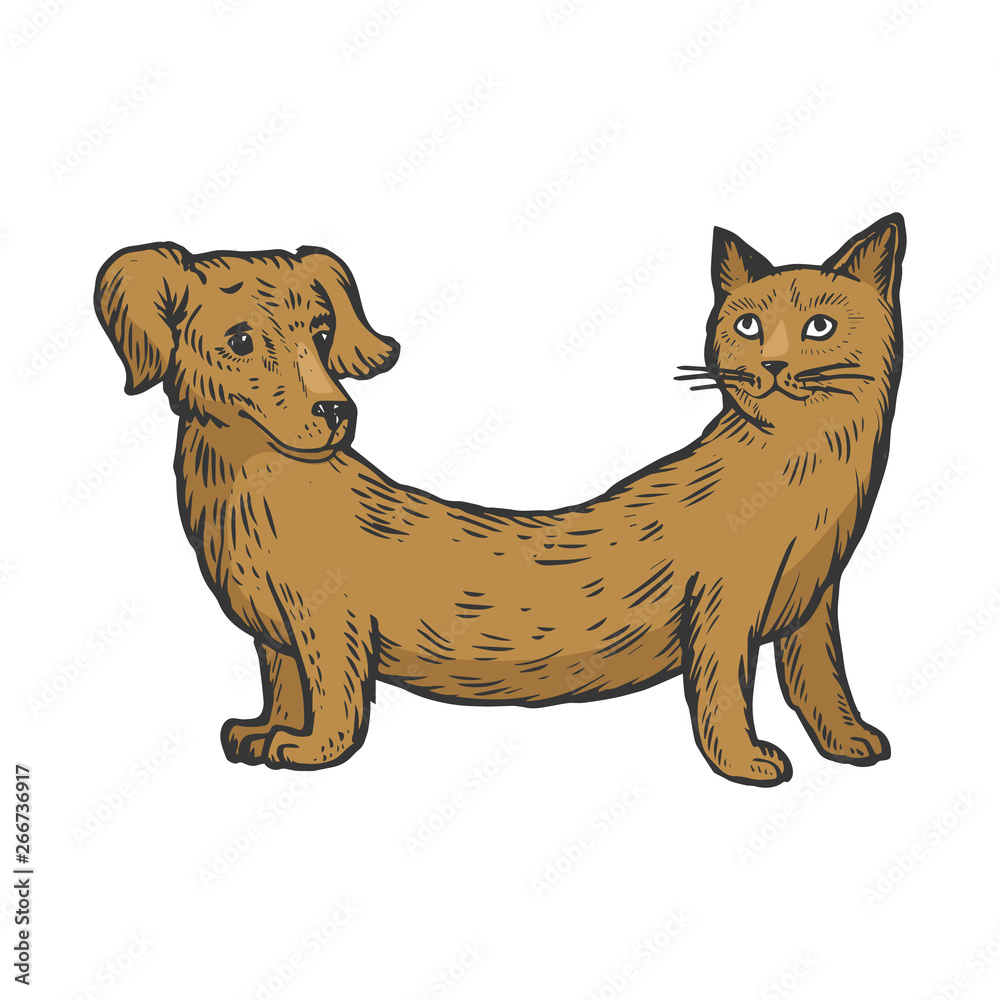 Cat dog fake animal color sketch engraving vector illustration. Scratch ...