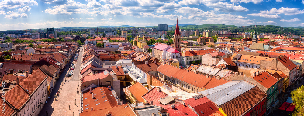 Panoramic view of Kosice Old city from St. Elisabeth Cathedral, scenic ...