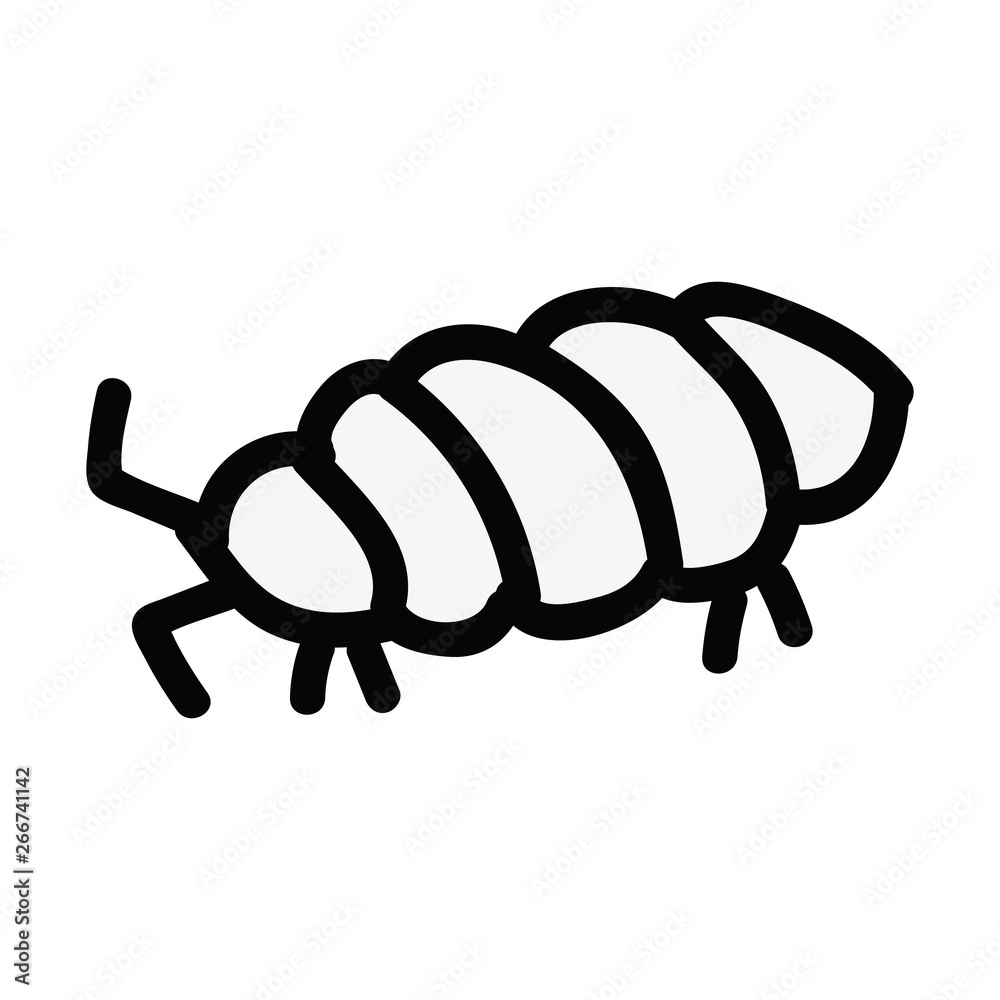 Cute woodlouse lineart cartoon vector illustration motif set. Hand ...
