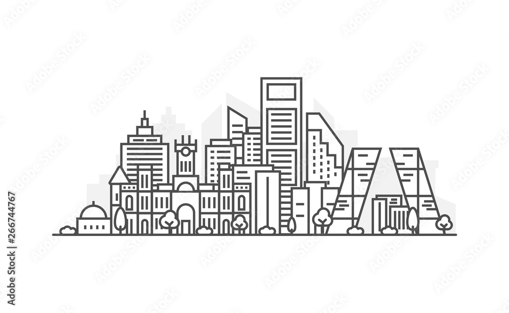 Madrid, Spain architecture line skyline illustration. Linear vector ...