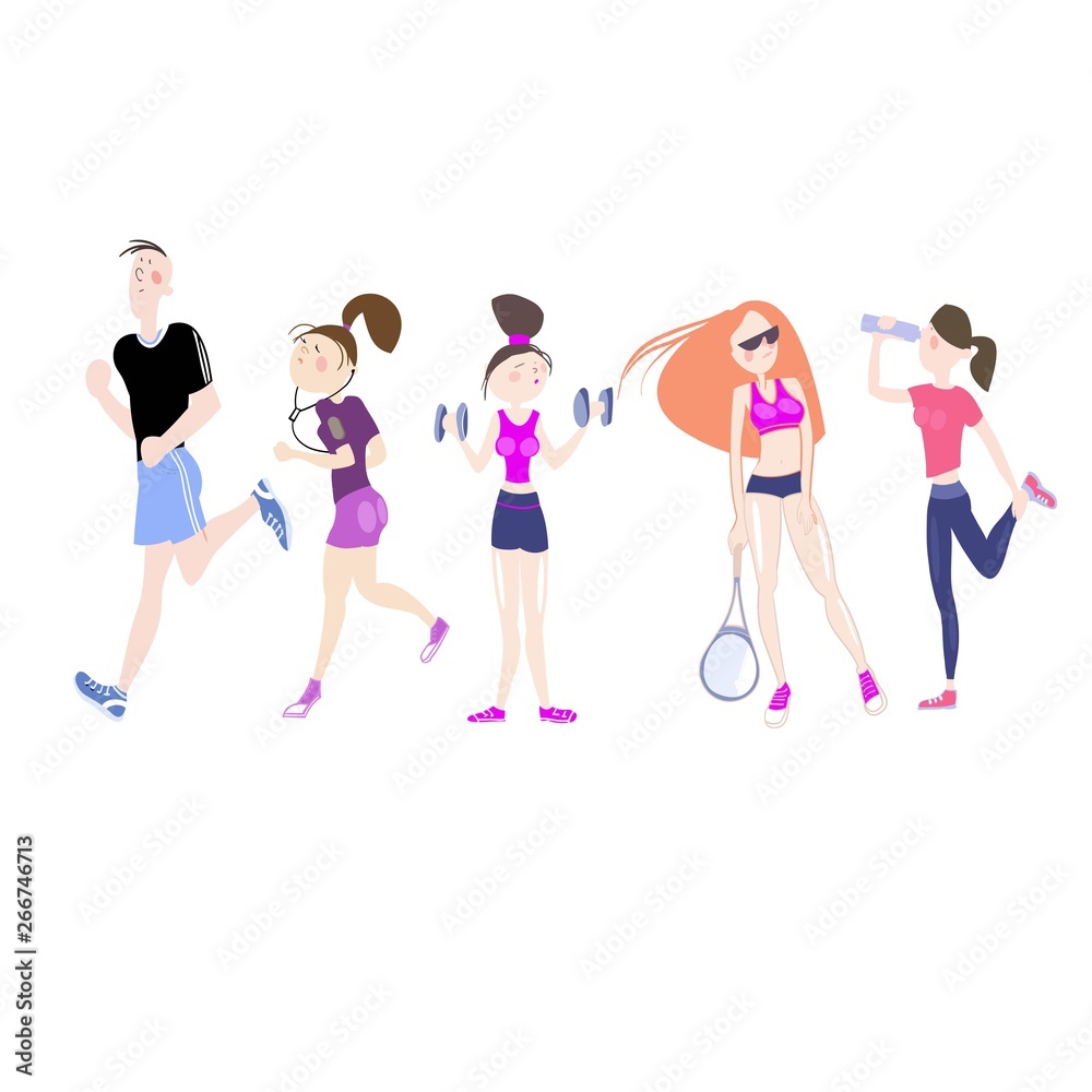 Set of color illustrations in vector, young people involved in various ...