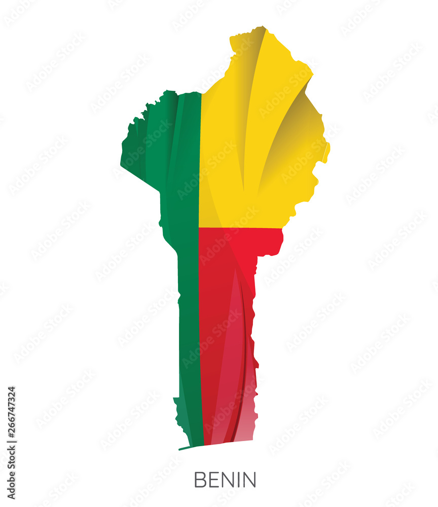 Map Of Benin With Flag As Texture Isolated On White Background Stock ...