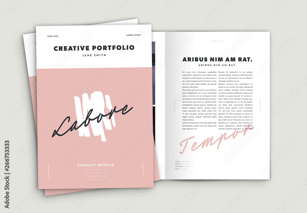 Portfolio Layout with Pink Handwriting Elements Stock Template | Adobe ...