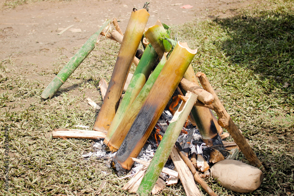 Food cooked on a bamboo, Food of the Mansaka warrior, tribe in Mindanao ...
