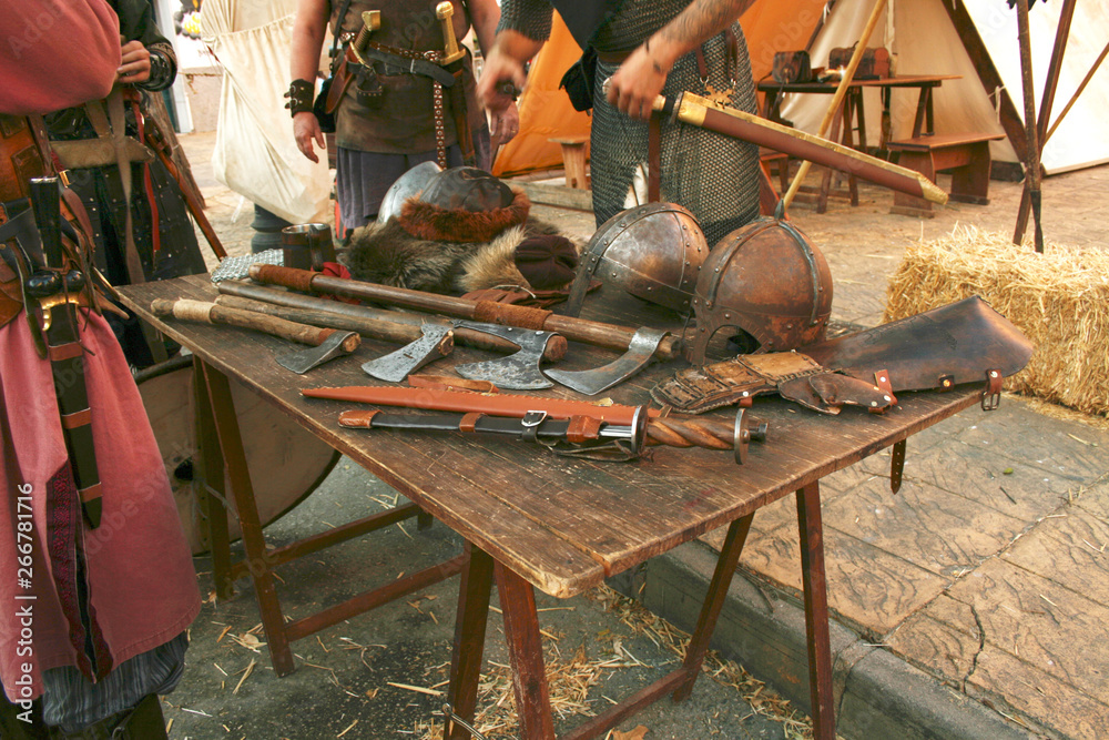 MEDIEVAL WEAPONS ON THE MARKET Stock Photo | Adobe Stock