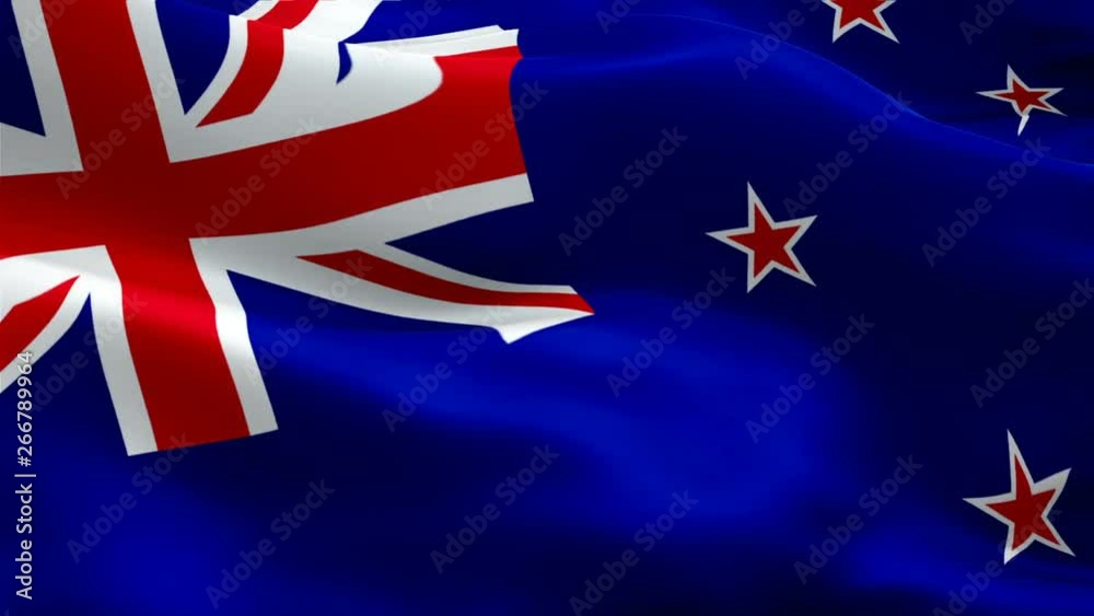 New Zealand flag video waving in wind. Realistic New Zealand Auckland ...
