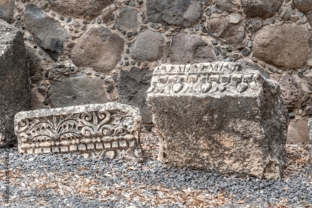details of the decor of the ancient synagogue ruins in the city of ...