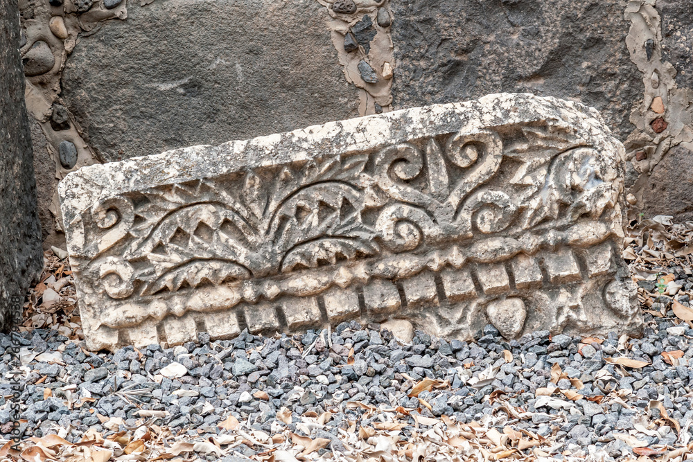 details of the decor of the ancient synagogue ruins in the city of ...