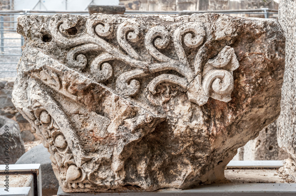 details of the decor of the ancient synagogue ruins in the city of ...