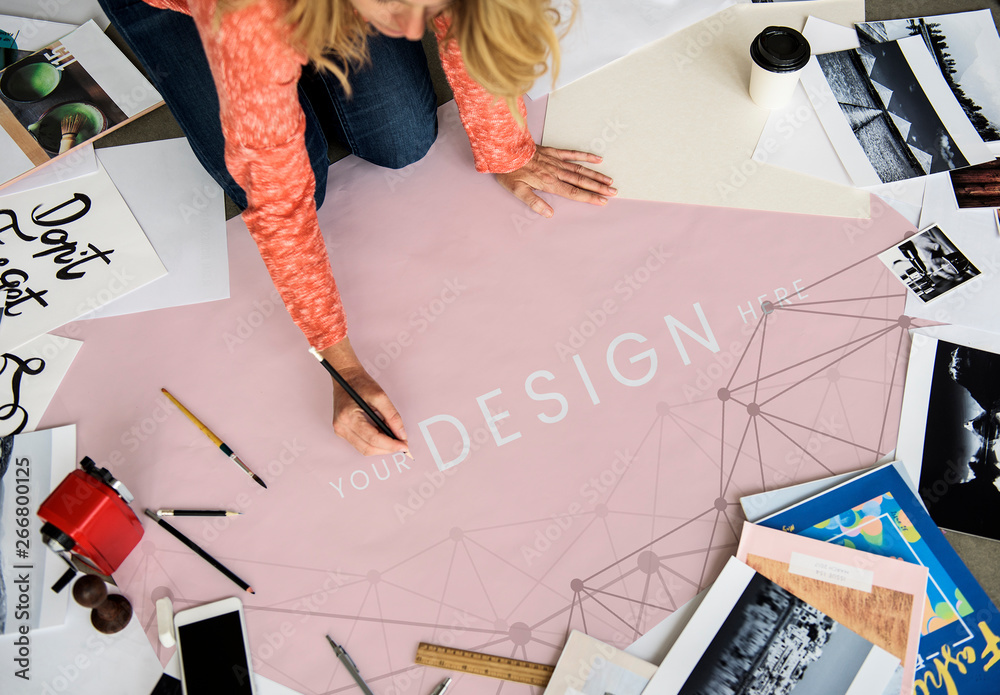 Creative Person Drawing on a Paper Mockup Stock Template | Adobe Stock