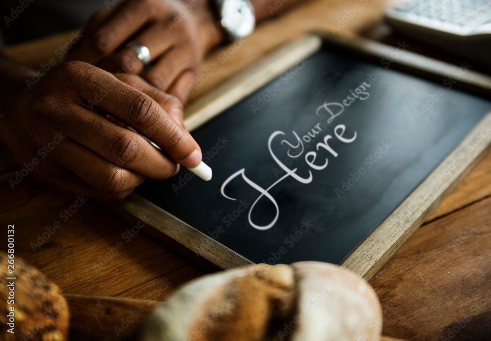 Baker Writing Blackboard Design Mockup Stock Template | Adobe Stock