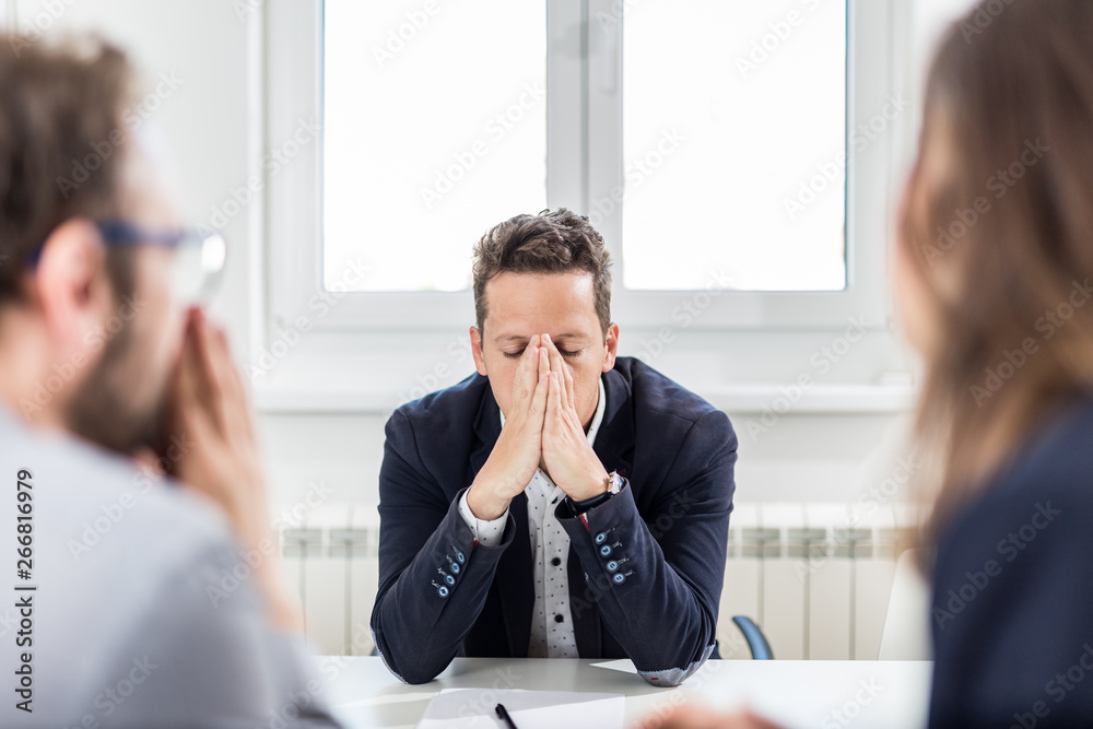 Applicant under stress on job interview. Business problems concept ...