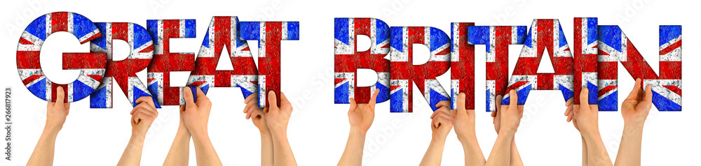 people arms hands holding up wooden letter lettering forming words ...