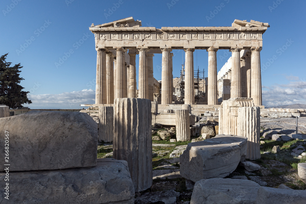 Ancient Building of The Parthenon in the Acropolis of Athens, Attica ...