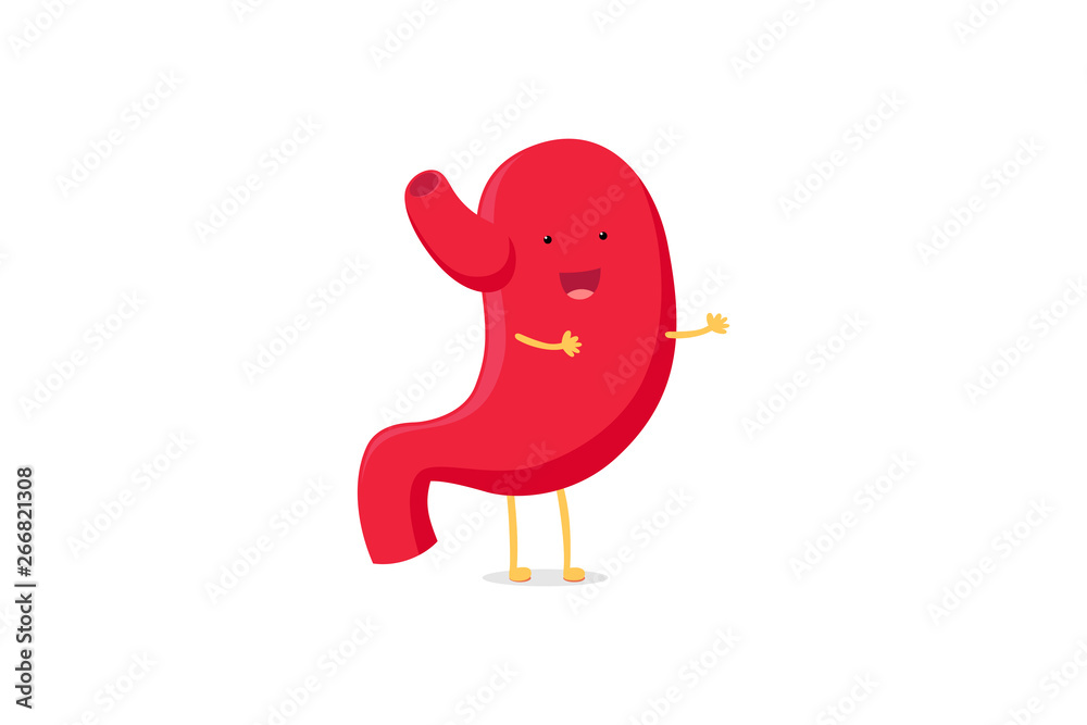 Cute cartoon stomach character laugh emoji emotion. Vector smile organ ...