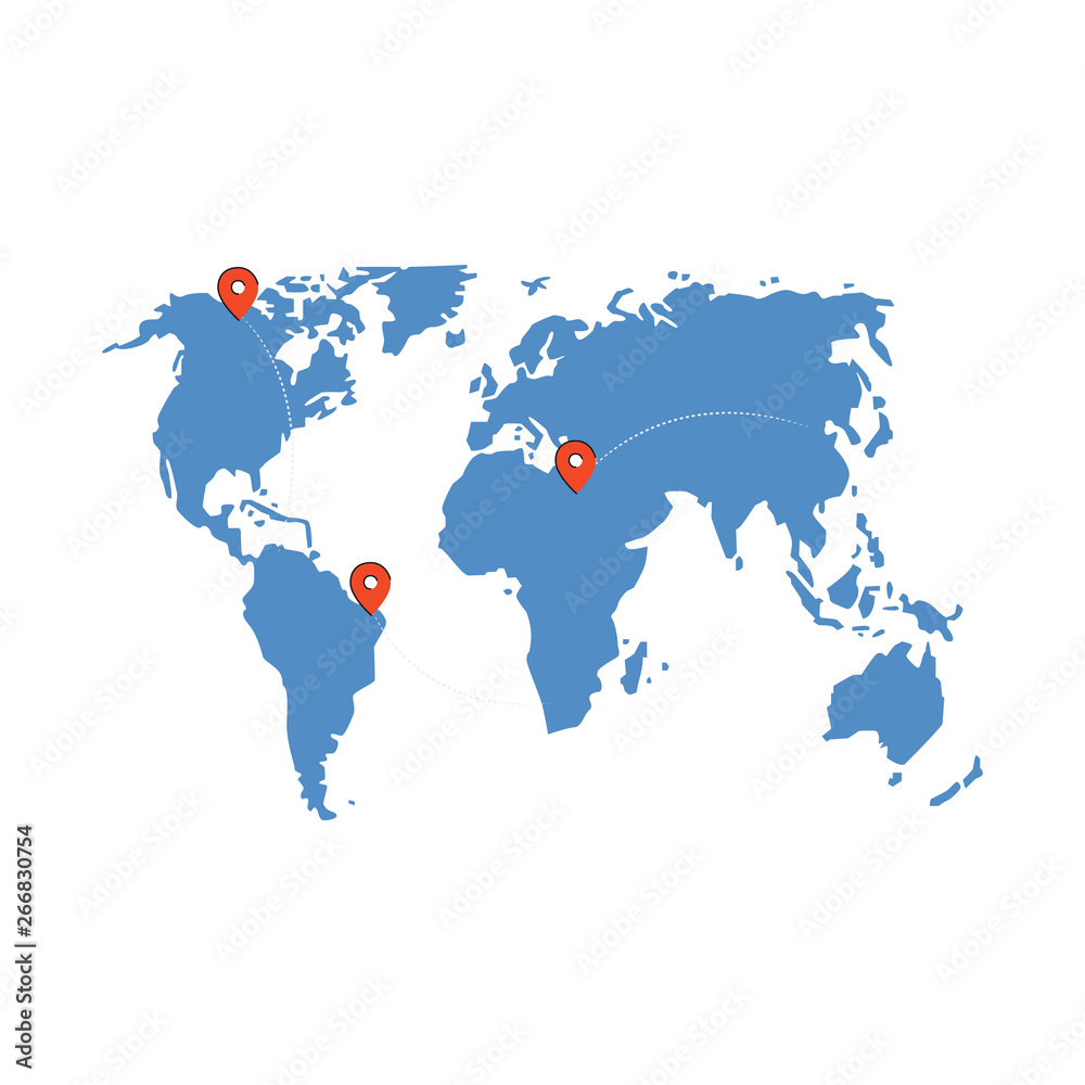 World map with travel destination marks Stock Vector | Adobe Stock