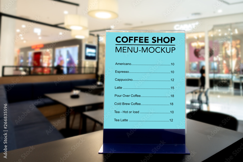 Mock up coffee menu with acrylic frame Stock Photo | Adobe Stock
