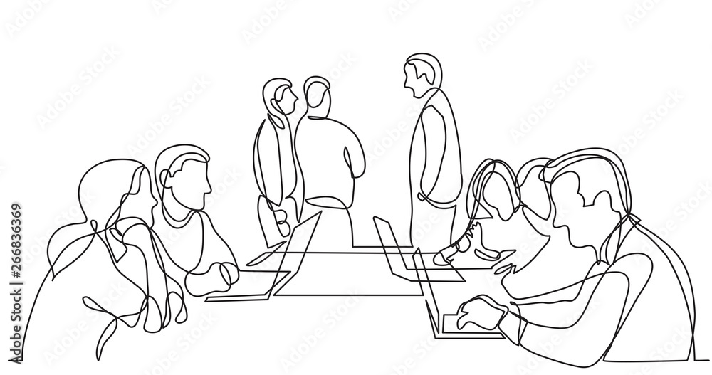 work team discussion in conference room - single line drawing Stock ...