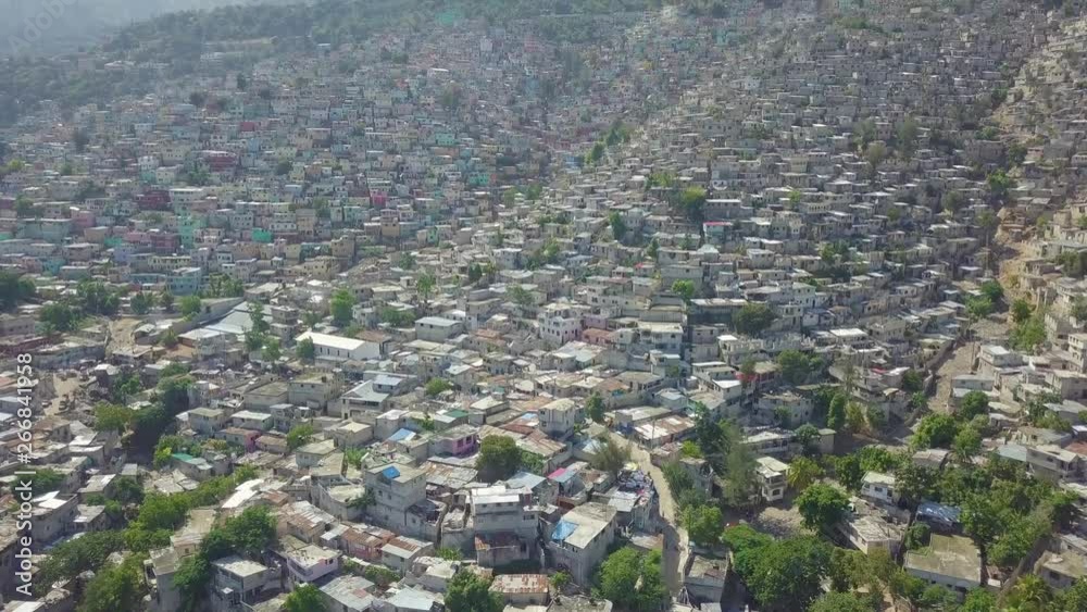 Amazing aerial over the slums, favela and shanty towns in the Cite ...