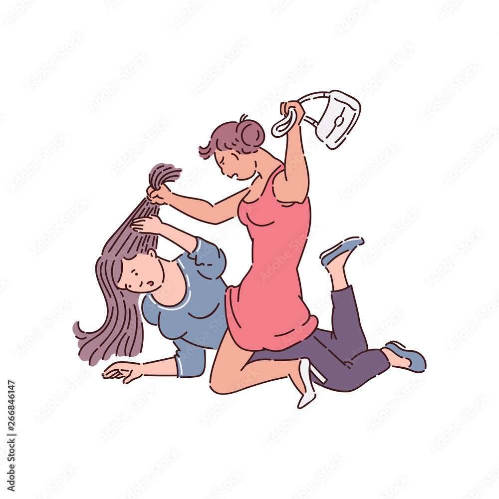 Girl fight between two women - drawing Stock Vector | Adobe Stock