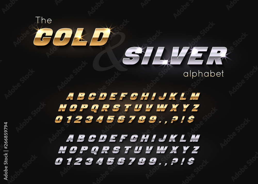 Vector Gold and Silver Font and Alphabet. Abc, english letters and ...