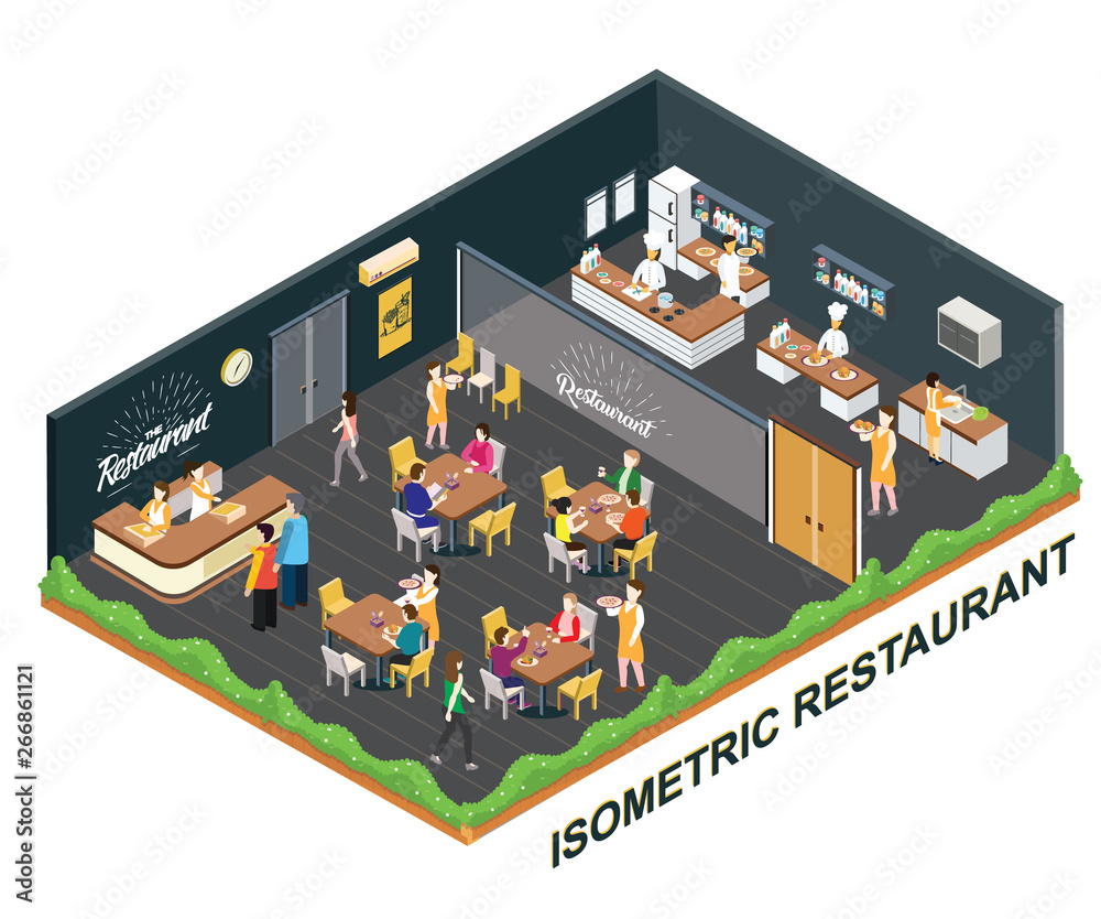 Isometric Artwork Concept of Isometric Restaurant Stock Vector | Adobe ...