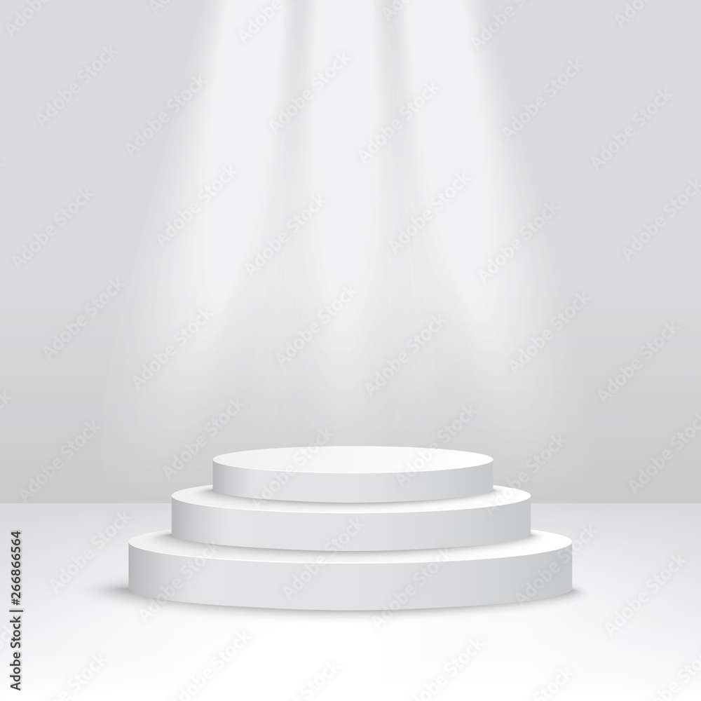 hite podium for competition winner award, three step staircase pyramid ...