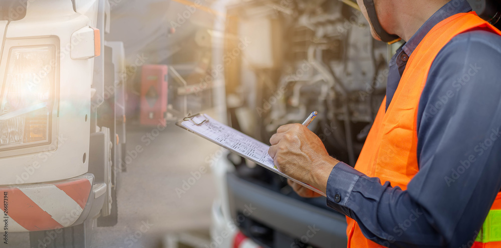 Preforming a pre-trip inspection on a truck,Concept preventive ...