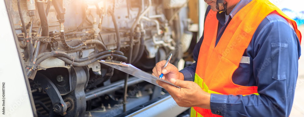 Preforming a pre-trip inspection on a truck,Concept preventive ...