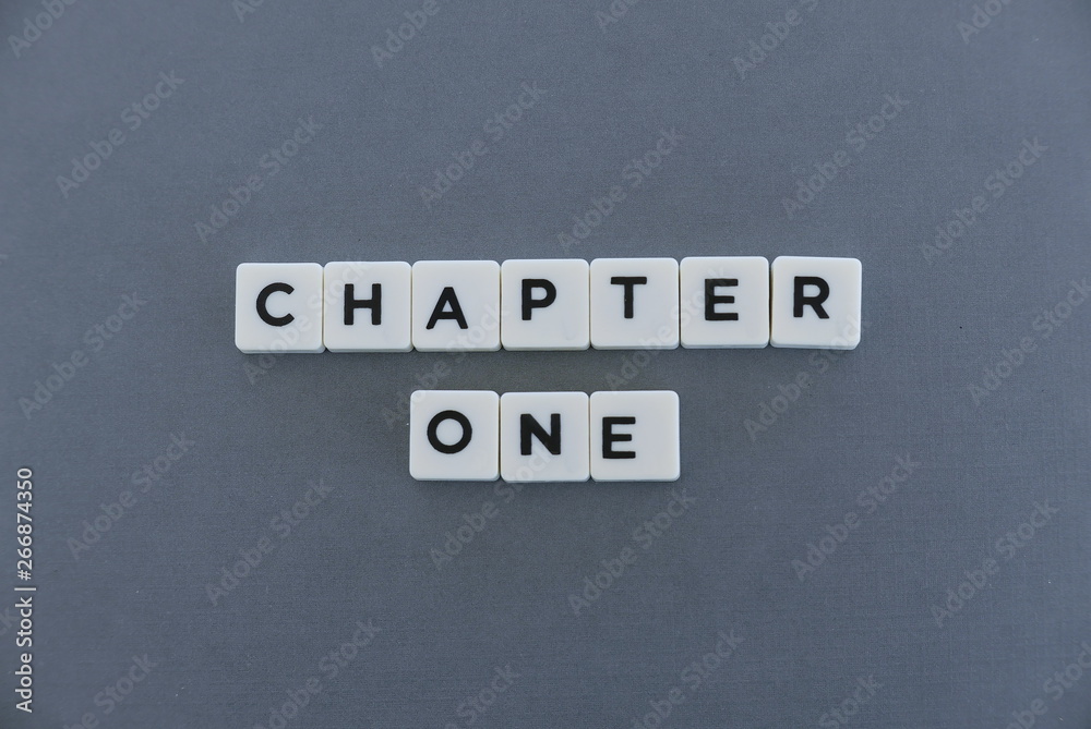 Chapter one word made of square letter word on grey background. Stock ...