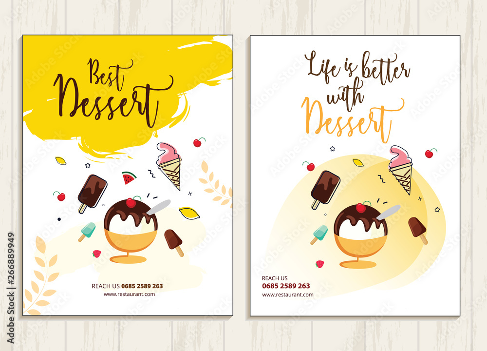 Set of two dessert brochure template vector design with graphics ...