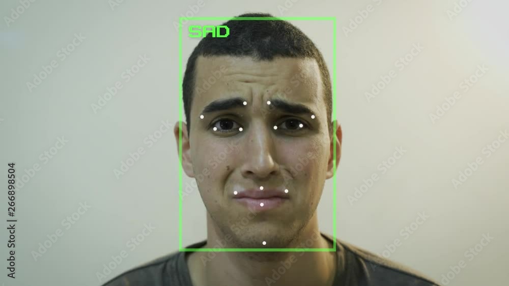 Artificial intelligence recognizing young man's sad emotion by face ...