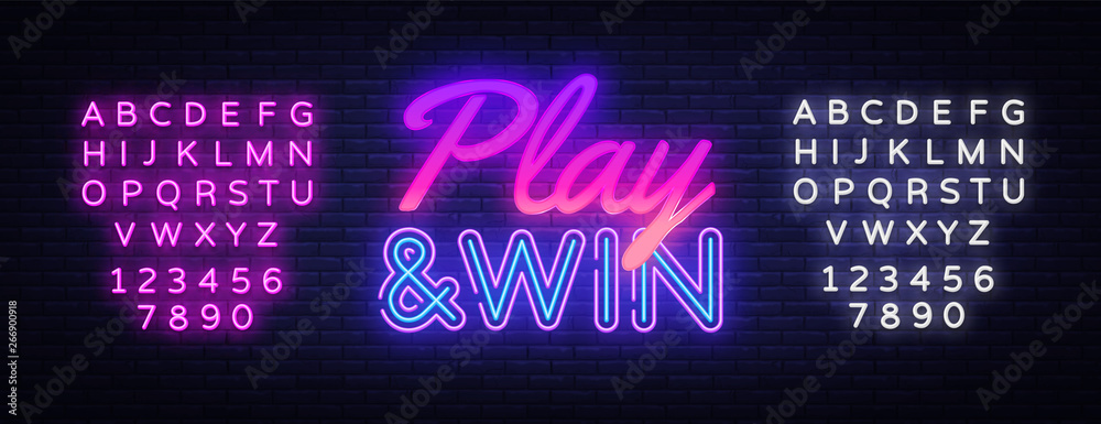 Play Win neon text vector design template. Gaming neon logo, light ...