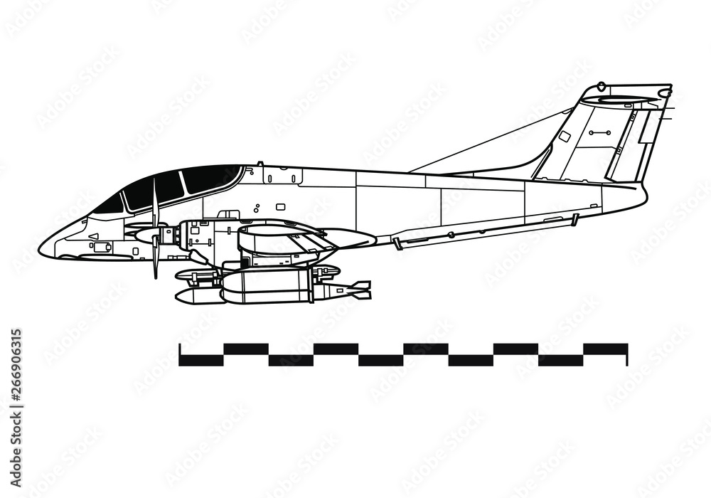 FMA IA-58 PUCARA. Outline vector drawing vector de Stock | Adobe Stock