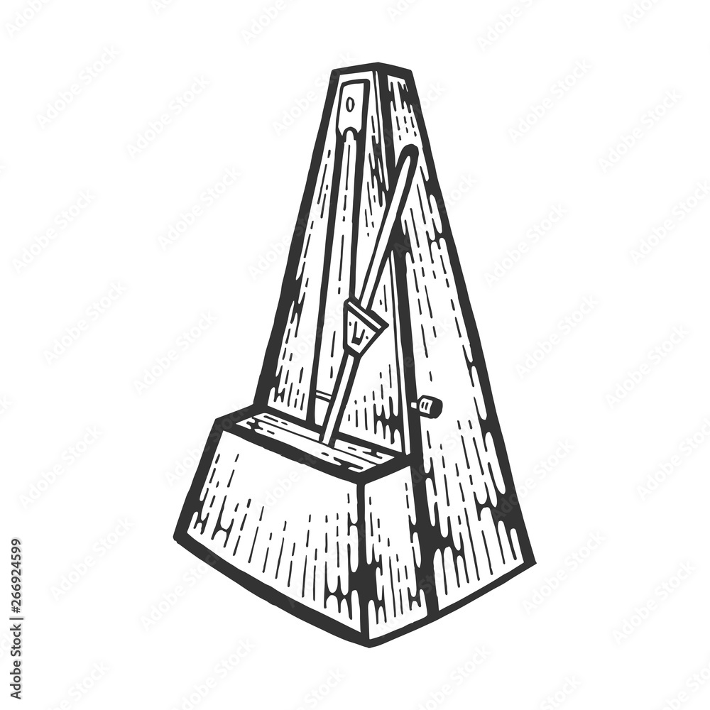 Metronome tool engraving vector illustration. Scratch board style ...