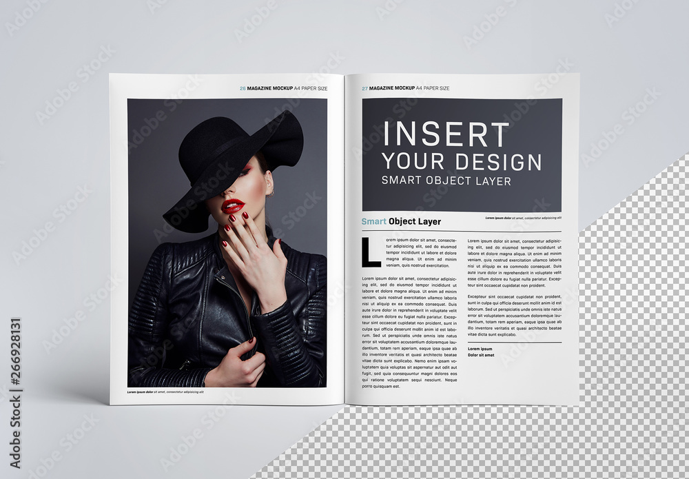 Open Magazine Standing Isolated on White Background Mockup Stock ...