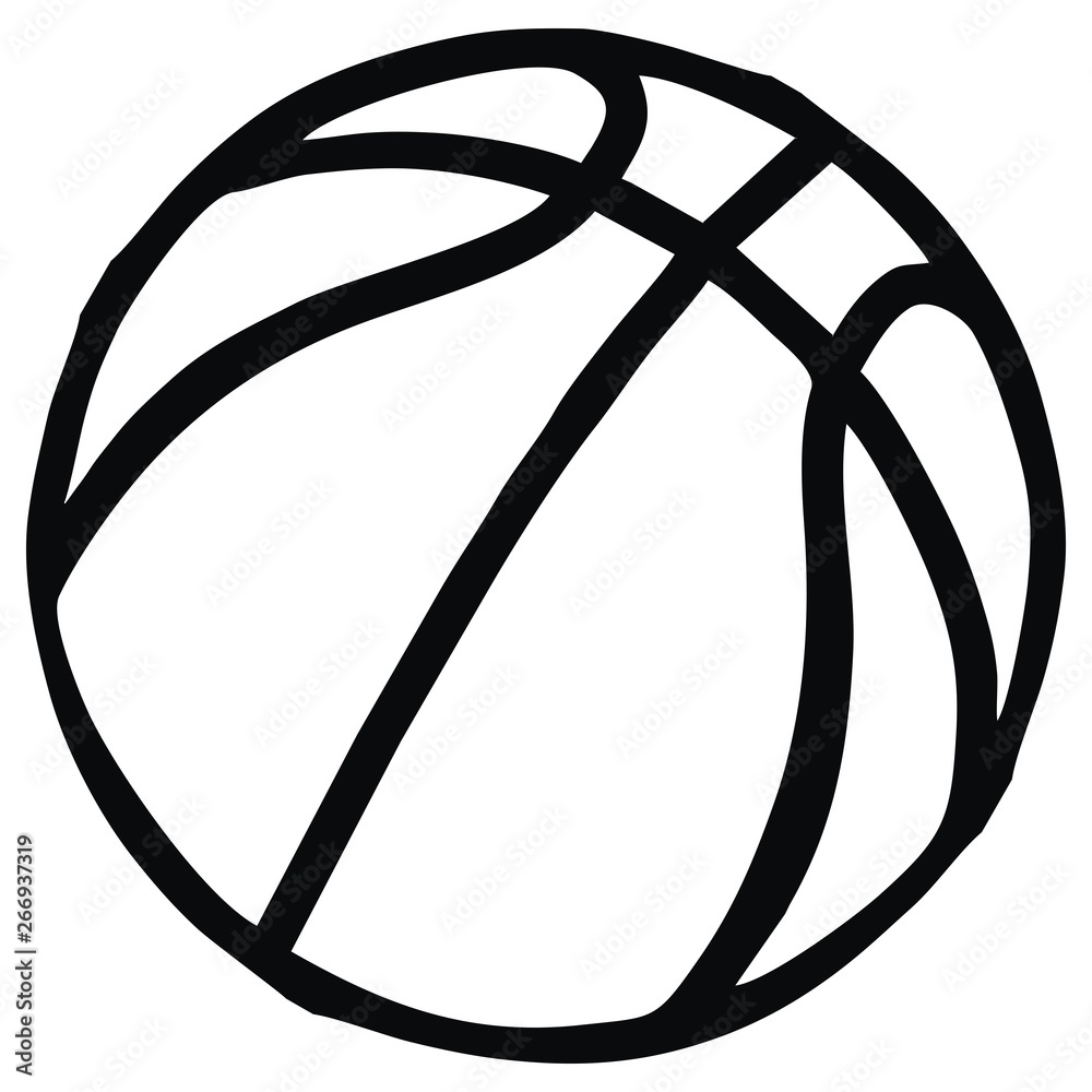 Basketball, single object, sports ball, vector icon. Black and white ...