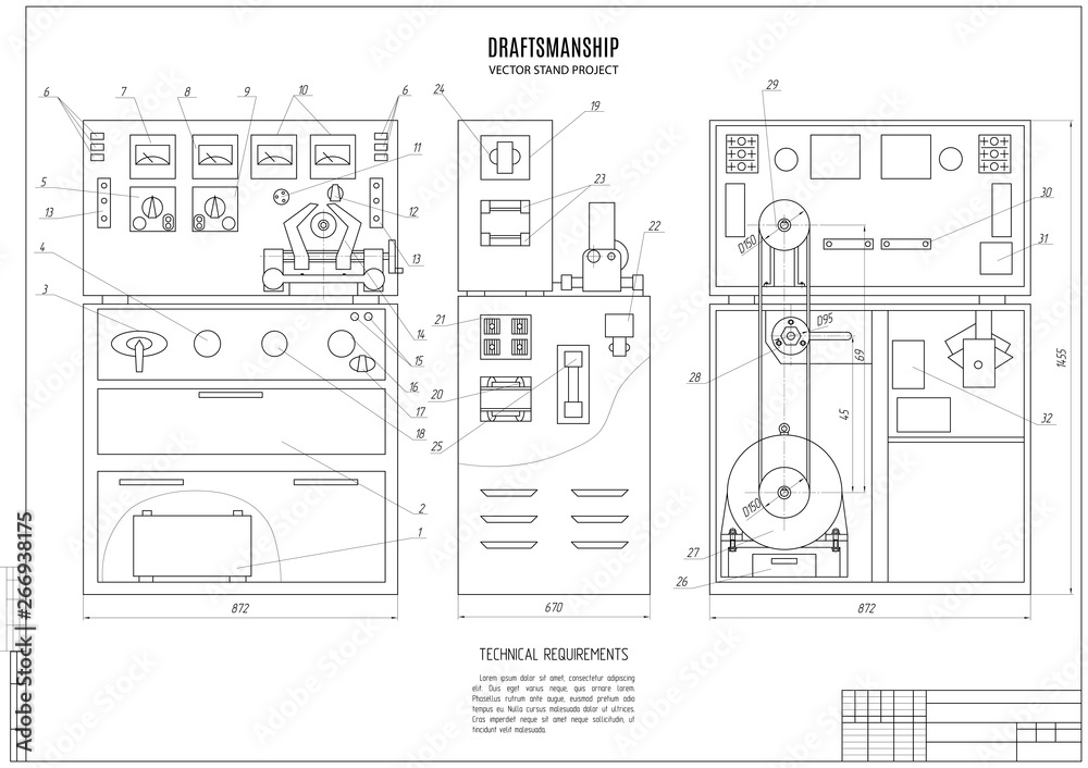 technical drawing of the stand, design project, construction plan with ...