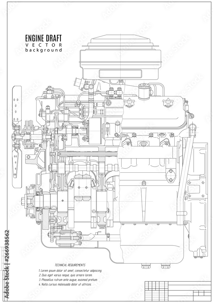 technical drawing engine, construction project or plan with vertical ...