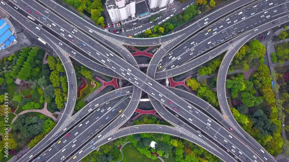 Aerial view of highway junctions shape letter x cross. Bridges, roads ...